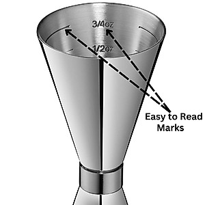 Top Shelf Cocktails Japanese Jigger Double Jigger 2oz 1oz Cocktail Jigger With Measurements Inside Get Accurate Pours, Silver, 5in