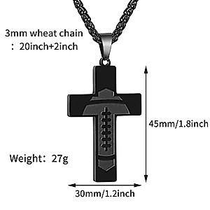 GLITTO Football Cross Necklace for Boys Men Stainless Steel Cross Pendant Chain Religious Christian Baptism First Communion Confirmation Gifts Gear Accessories Jewelry Gifts East Basket Stuffers Valentine's Day Joshua 1:9 Black