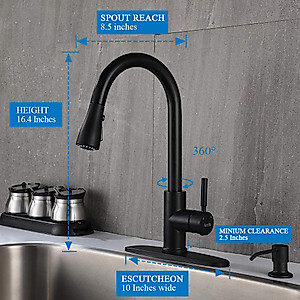 Arofa Matte Black Kitchen Faucet, Kitchen Sink Faucet with Pull Down Sprayer Single Handle Stainless Steel Commercial Modern for 1 or 3 Hole Farmhouse Camper Laundry Utility Rv Bar Sinks