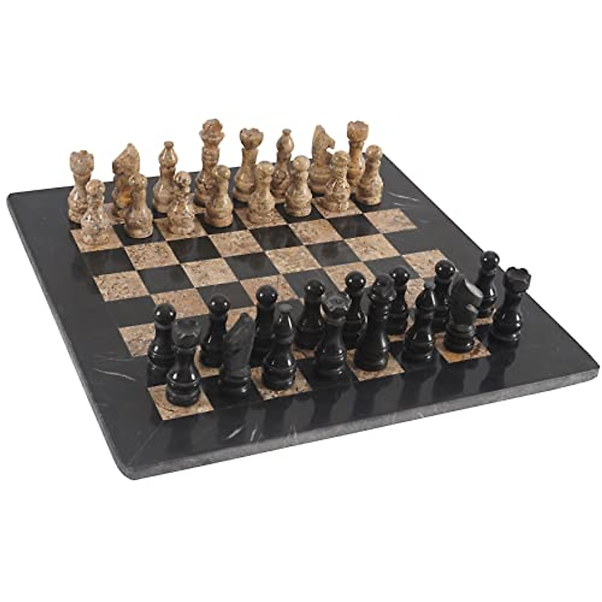 RADICALn 15 Inches Large Handmade Black and Fossil Coral Weighted Marble Full Chess Game Set Staunton and Ambassador Gift Style Marble Tournament Chess Sets