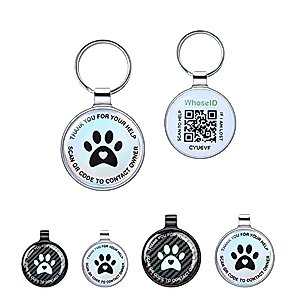 WhoseID Dog Cat Tag Personalized for Pets Name ID Custom Accessories Silent QR Code Tags Ring Supplies Email Alert Silvery Small