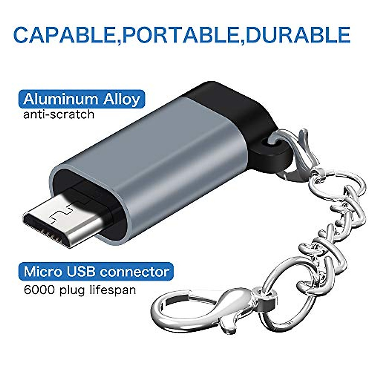 USB C to Micro USB Adapter, (4-Pack) Type C Female to Micro USB Male Convert Connector with Keychain Charge & Data Sync Compatible Samsung Galaxy S7/S7 Edge, Nexus 5/6 and Micro USB Devices(Grey)