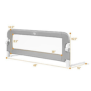 HONEY JOY Bed Rail for Toddlers, 48-in Extra Long, Portable Safety Bed Guardrail, Foldable Baby Bed Rail Guard, Fit King & Queen Full Twin Size Bed Mattress(Gray)