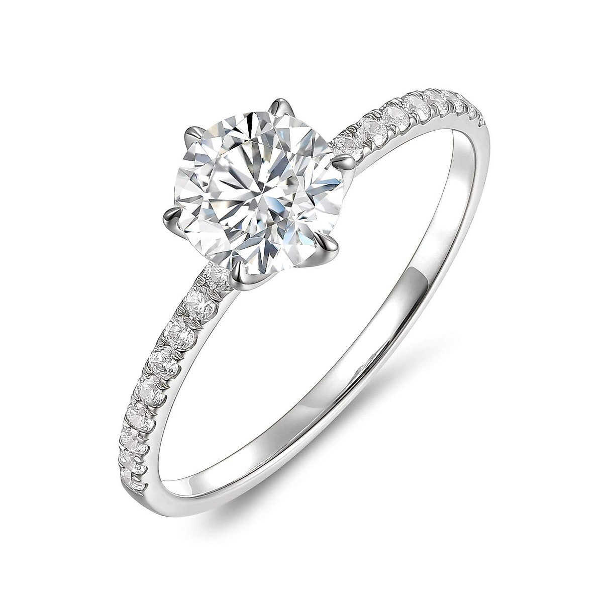 Lamrowfay 14k Yellow OR White Solid Gold 1.0 CT Classic 6-Prong Engagement Wedding Ring (White-Gold, 7)