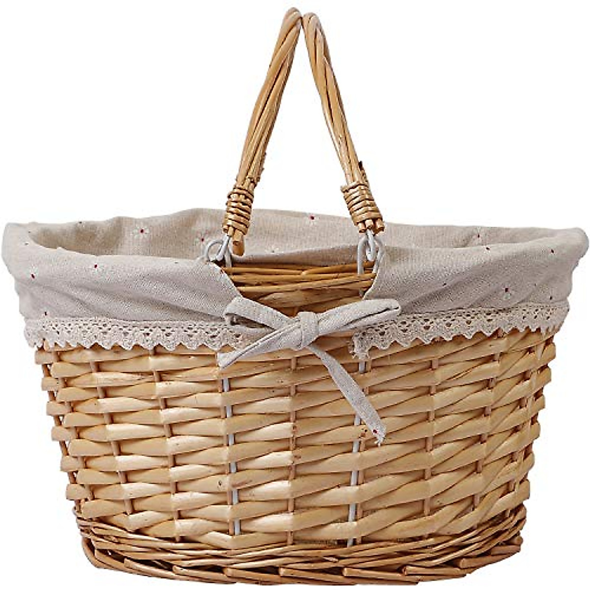 KINJOEK Wicker Woven Basket, Multipurpose Natural Willow Basket with Handle Premium Linen Cotton Cloth Lining for Storage and Decoration, Natural