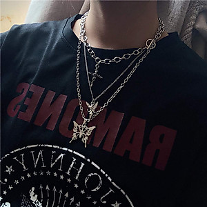 YERTTER Dainty Punk Layering Chunky Chain Choker Toggle Necklace Boho Jewelry Set Layered Butterfly Cross Angel Pendant Statement Necklace Festival Statement Necklace for Women Man