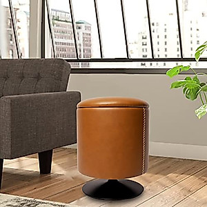 HeuGah Storage Ottoman with Storage for Living Room,Faux Leather Round Ottoman Coffee Table and Ottoman Foot Rest with Metal Rotatable Chassis (Brown)