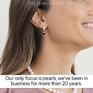 THE PEARL SOURCE 9-10mm Genuine Black Tahitian South Sea Cultured Pearl & Cubic Zirconia Gina Earrings for Women