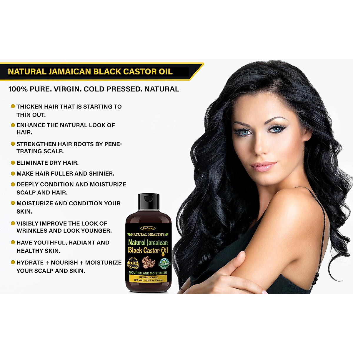 Jamaican Black Castor Oil (10.15 fl oz) - 100% Pure for Hair, Eyelash & Eyebrow Growth, Hair Loss Prevention Serum