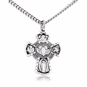 Heartland Store Women's Sterling Silver 4 Way Pendant with Large Center Dove + 18 Inch Rhodium Plated Chain