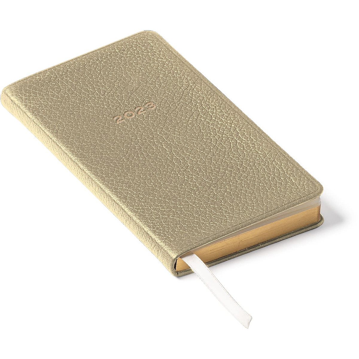 Graphic Image 2023 Pocket Datebook Planner Journal, Genuine Leather, Bound in The USA, 6", White Gold
