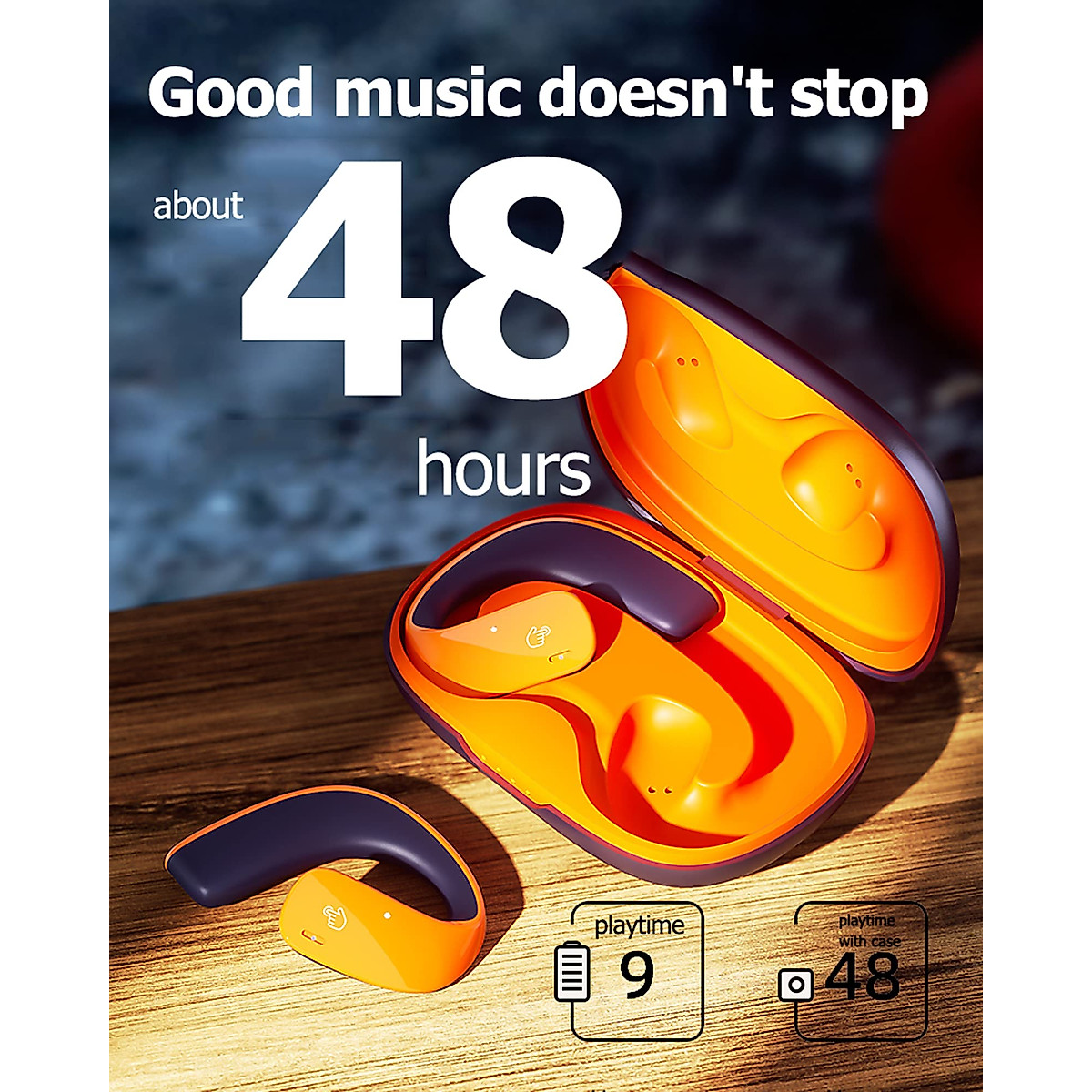 Wireless Ear Hanging Bluetooth Headset Open Ear Headphones Wireless Bluetooth Earbuds with Earhooks Earless Out of Ear Air Bone Conduction Headphones Bluetooth Over The Ear Earbuds for Sport- Orange