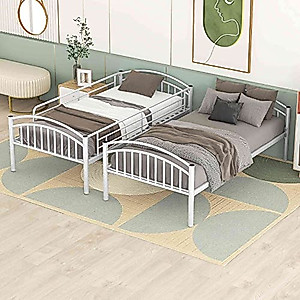 Cotoala Twin Over Twin Metal Bunk Bed with Guardrails and Steel Ladder, Can Be Split into Two, Space Saver Design, No Box Spring Needed