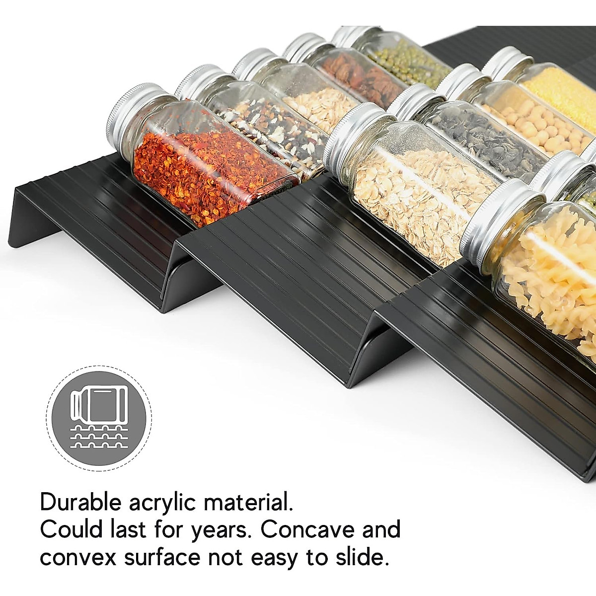 VANGAY Spice Drawer Organizer, 8 Tier, Acrylic Drawer Spice Rack, Spice Organization for Drawer, Adjustable from 11" to 22", Space Black