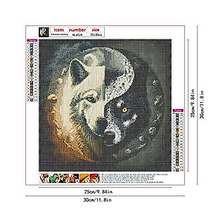 5D Diamond Painting Kits Yin Yang Animals DIY Diamond Full Round Drill Diamond Art Painting for Adults Painting Kit with Accessories for Home Wall Decor 30x30cm/11.8x11.8in (30x30cm-Wolf)