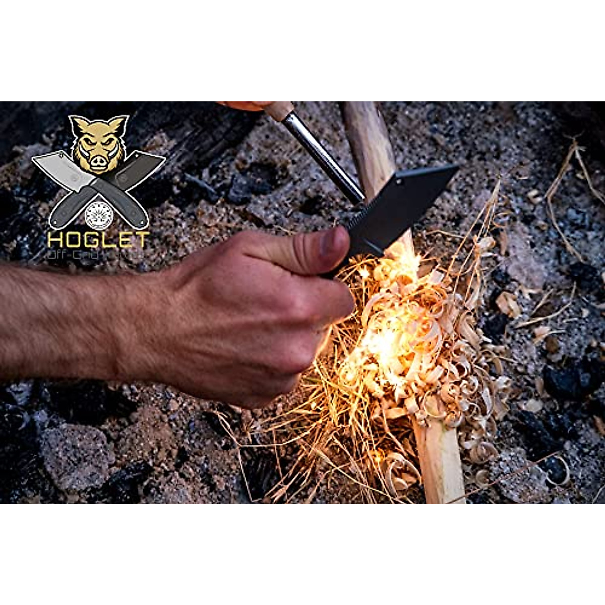 Off-Grid Knives - HOGLET EDC Fixed Blade Knife, Blackwash Blade, G10 Scales & Kydex Sheath with Scout Carry and Vertical Carry Belt Clip, Camping, Hunting, Hiking, Camp Kitchen (Blackout)