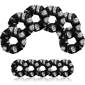 WILLBOND 12 Pieces Silk Hair Scrunchies Volleyball Sport Hair Elastic Satin Ties Bands Ponytail Holders for Players Teams Gifts Wristband Decoration Accessories Women(Black)