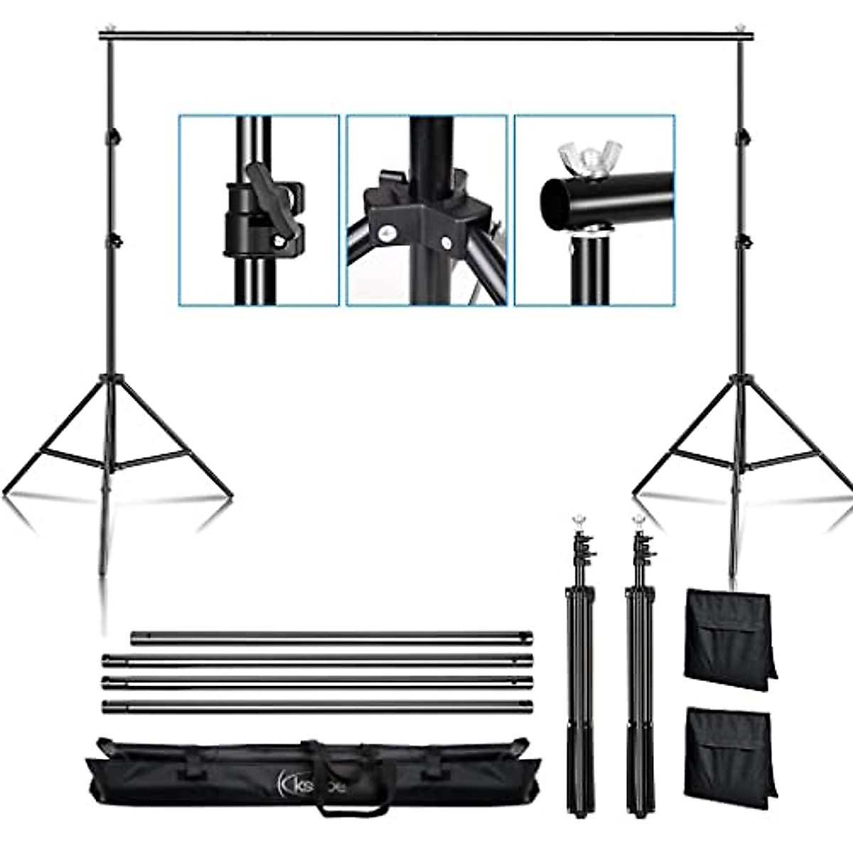Kshioe Backdrop Stand 2x3m/6.5x9.8ft Photo Video Studio Adjustable Background Support System Stand with Carry Bag