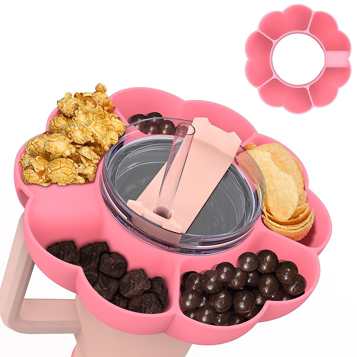 Aocoop Stanley Snack Tray, Snack Container for Stanley Tumbler 40 oz, 5 Compartment Reusable Snack Platters for Stanley Quencher Adventure (Pink)