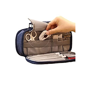 Big Capacity Pencil Case Pen Pouch Stationery Holder Makeup Handheld Bag Cosmetics Storage Box for Students Kids Teens Back to School Supplies Office College Organizer Spacious Zipper (Blue)