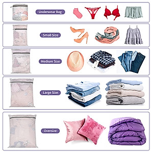 5Pcs Durable Fine Mesh Laundry Bags for Delicates with Premium Zipper, Travel Storage Organize Bag, Clothing Washing Bags for Washing Machine Laundry, Blouse, Bra, Hosiery, Stocking, Underwear (5)