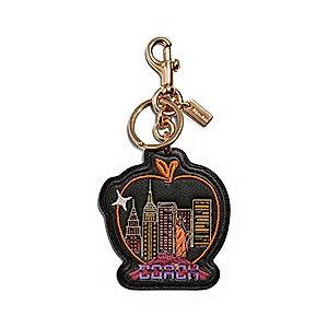 COACH Womens Souvenir Skyline Apple Bag Charm In Signature Canvas Khaki/Black