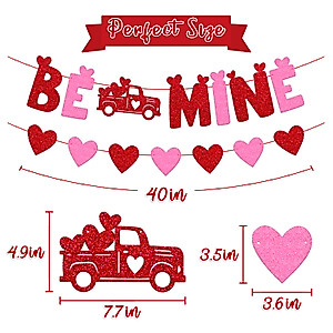 Be Mine Banner Valentine's Day Heart Theme Garland Wedding Anniversary Engagement Romantic Bridal Shower Party Glitter Red and Pink Decorations