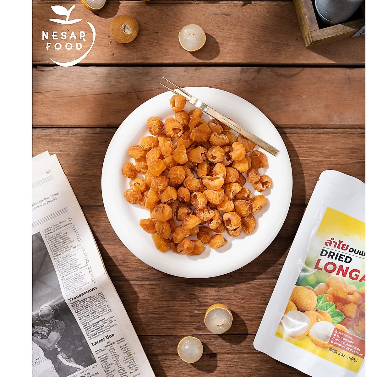 NESAR FOOD Premium Natural Dried Longan Fruit - Delectable Seedless Longan Dry, 100% Fruit Meat, 100g (3.52 oz Pack of 1) - Perfect for Tea, Snacks, and Desserts - All-Natural, No Sugar Added