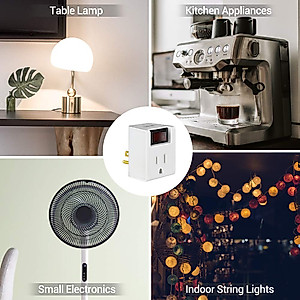 DEWENWILS Grounded Single Port Power Adapter with On/Off Switch, 3Prong Electrical Plug Outlet Switch, 15A Circuit Breaker, 280J Surge Protector, White, UL Listed, 3Pack