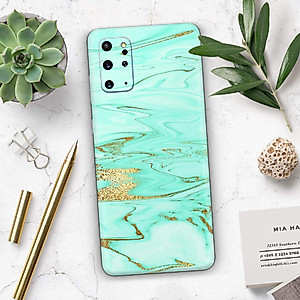 DesignSkinz Mint Marble & Digital Gold Foil V11 Protective Vinyl Decal Wrap Skin Cover Compatible with The Samsung Galaxy S20 (Screen Trim & Back Glass Skin)