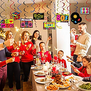 30 Pieces 80's Party Background Decorations Kit Hanging Swirls Decorations 80's Retro Swirls Ceiling Decorations 80's Hip Hop Hanging Swirls Photo Backdrop for 80's Party Theme Supplies