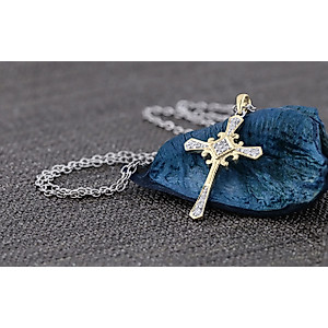 Dazzlingrock Collection 0.10 Carat (ctw) 18K Round White Diamond Cross Pendant 1/10 CT (Silver Chain Included), Yellow Gold