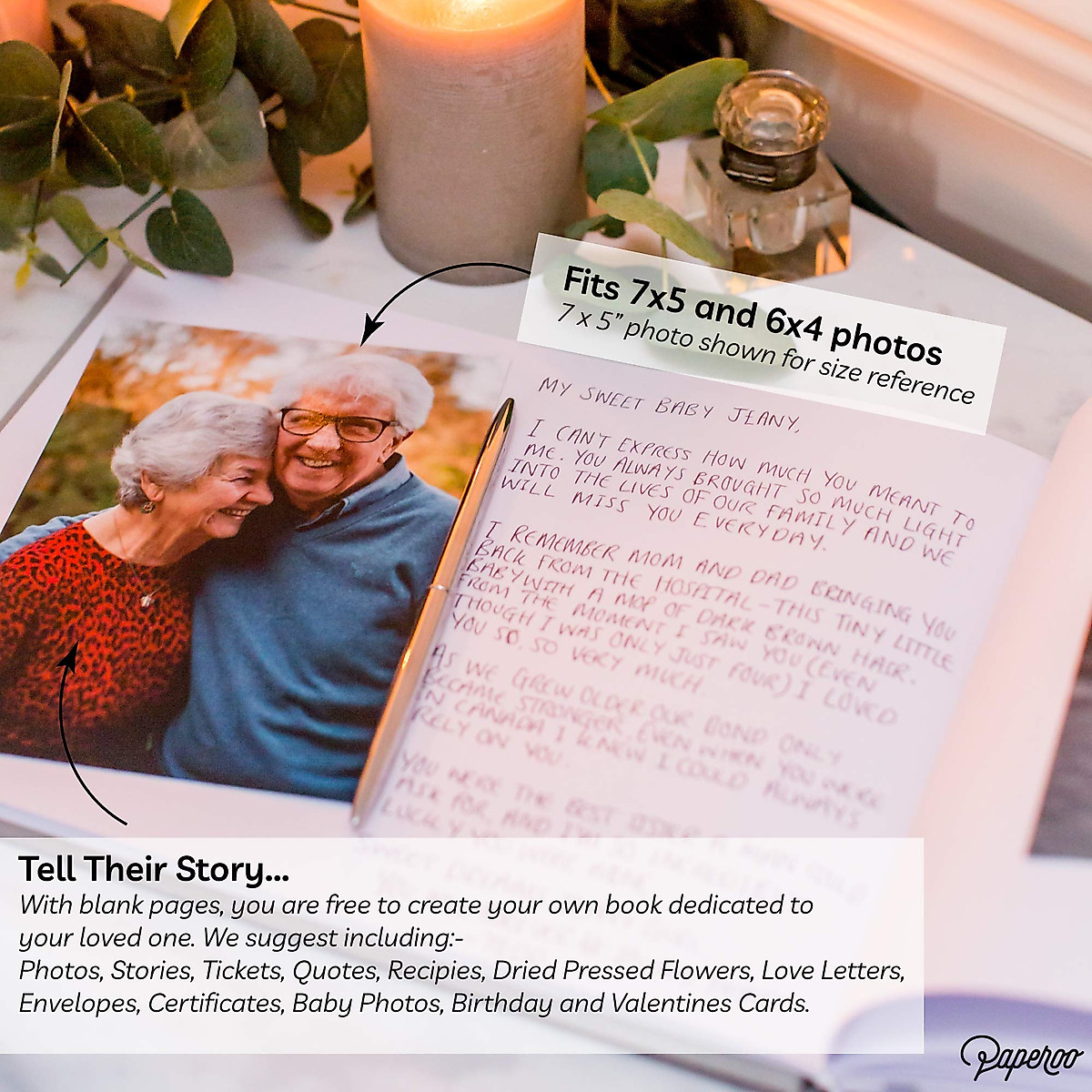 Condolence Book Funeral Guest Book, Memorial Memory Books – Blank Scrapbook Style Pages - Grey Fabric Remembrance Gift Set Hard Back with Pen