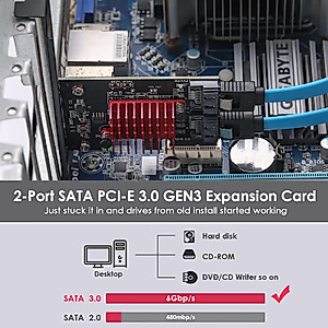 MZHOU 2 SATA Expansion Card, PCI-E 3.0 GEN3 JMICRON + JMB582 Chip, 6 Gbit/s Expansion Adapter Cards with Low-Profile Bracket