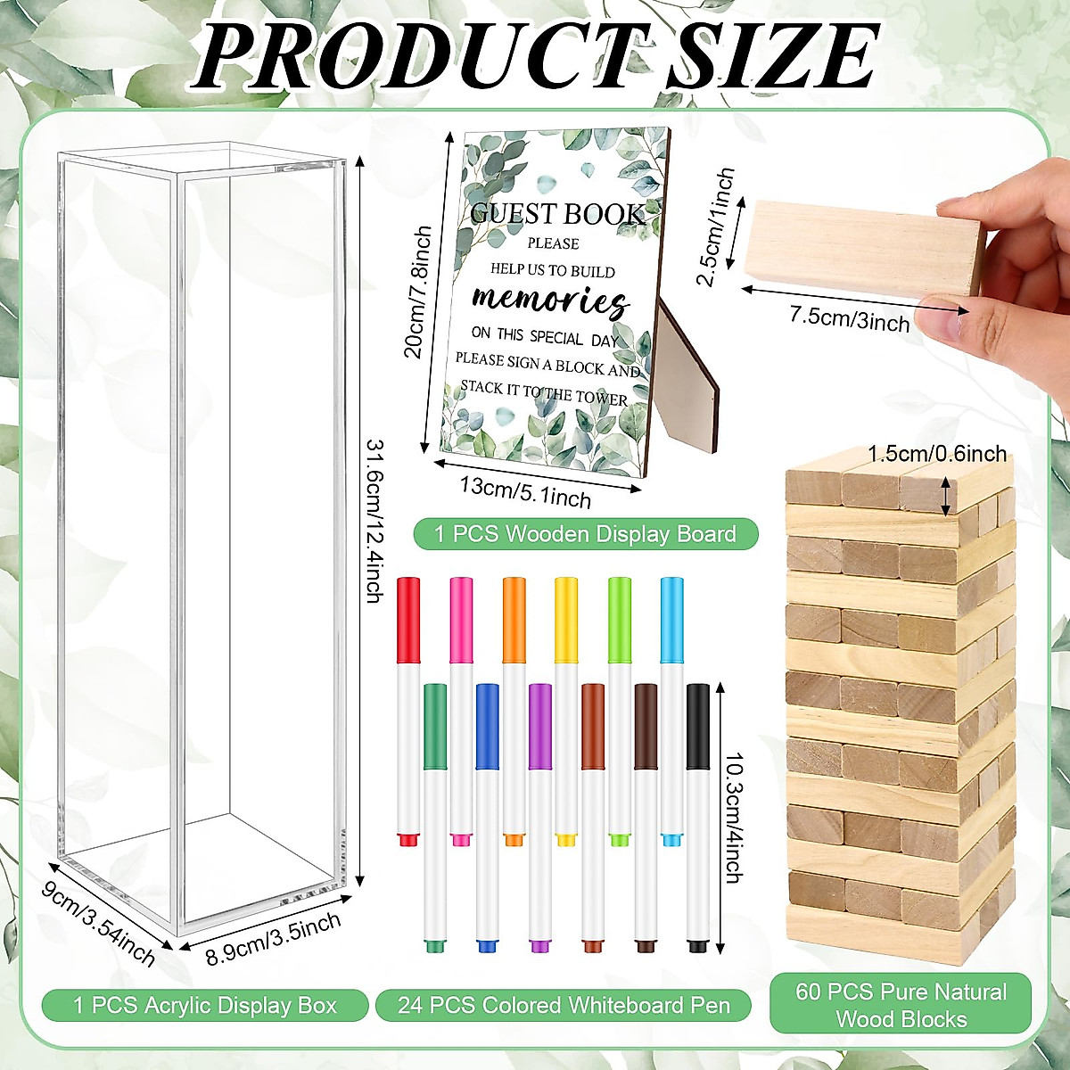 CosCosX 86 Pcs Wedding Guest Book Alternative Wooden Block in Acrylic Storage Box Guest Book for Wedding Sign in,24 Pcs Signature Pens Wedding Bridal Baby Shower Game Decorations for Sign in,Reception