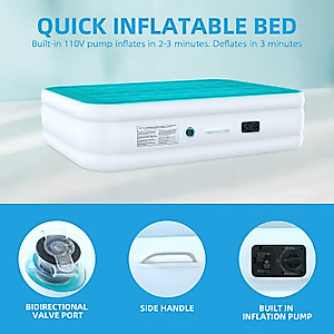 TWUBLK Air Mattress Full AirBed Inflatable/deflatable 18" Built in Pump (Blue)