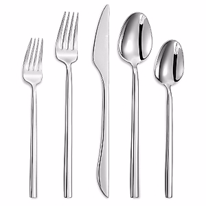 KEAWELL 20-Piece Luxury Mirror Polished Cutlery Set, 18/10 Stainless Steel Tableware, Modern Silverware Set, Includes 8 x Spoons, 8 x Forks, 4 x Knives, Durable Flatware for Home Kitchen in Silver