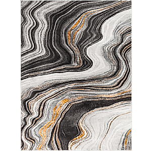 Well Woven Werrick Grey & Gold Striated Marble Pattern Area Rug (5'3" x 7'3")