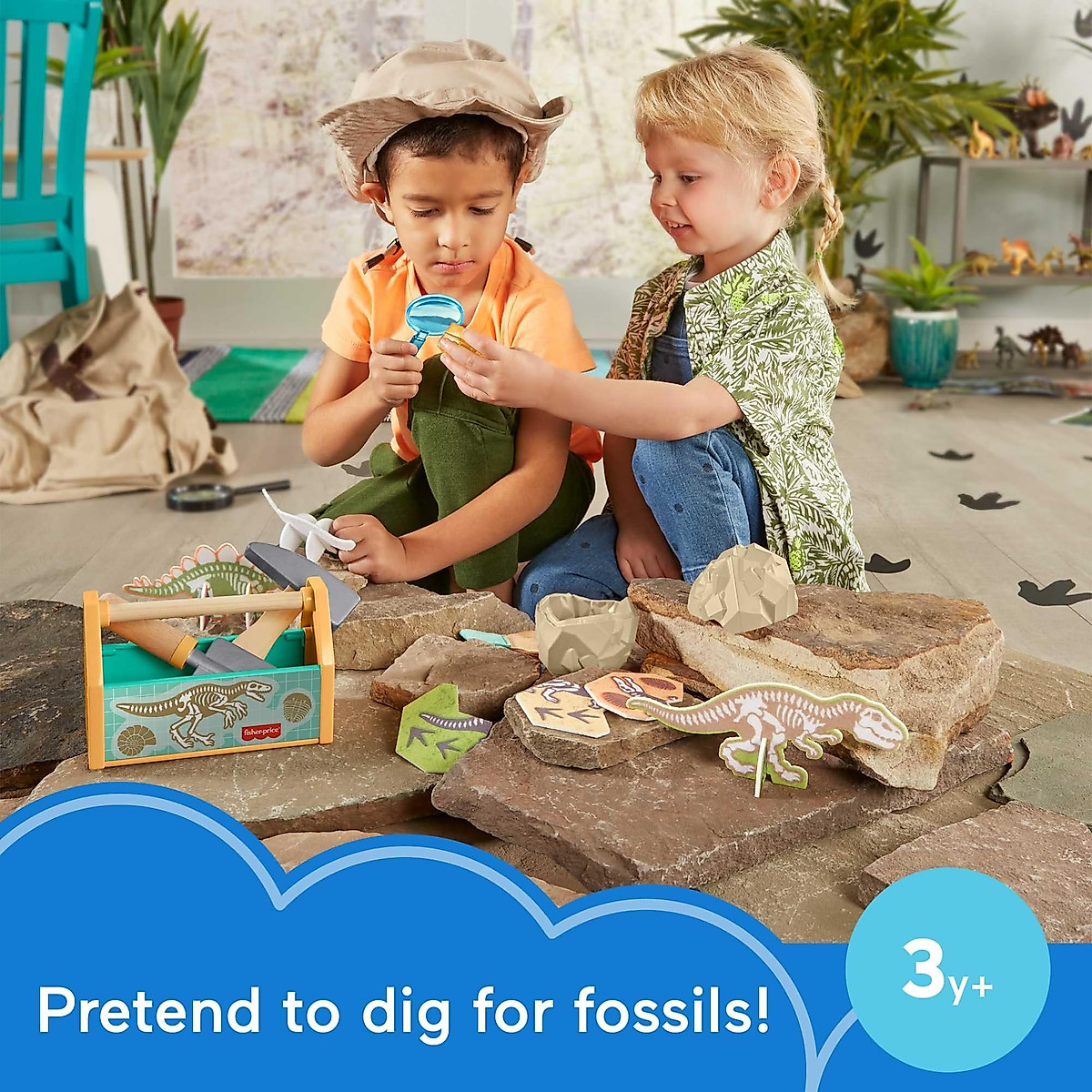 Fisher-Price Dinosaur Discovery, fossil finder paleontologist pretend play set for preschool kids ages 3 years and up