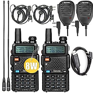 Ham Radio UV-5R Pro 8W Dual Band Two Way Radio with Handheld Speaker Mic and Antenna 2Pack and Programming Cable