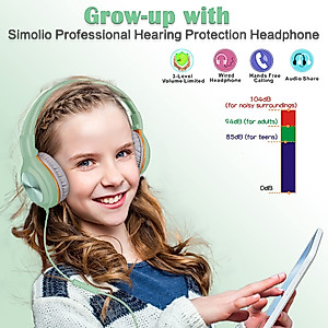 SIMOLIO Foldable Wired Headphones Teens Adults Kids Youths w/Mic & Volume Control & Volume Limited & Share Port & Portable Pouch, Safe Volume Stereo Headset for Online School Gaming PC Laptop Travel