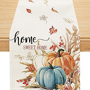 Siilues Fall Table Runner, Pumpkin Watercolor Fall Runner for Table Fall Decorations Seasonal Fall Thanksgiving Holiday Decor for Indoor Outdoor Dining Table Decorations (13" x 72")