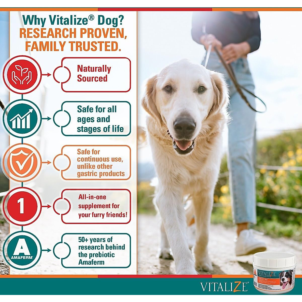Vitalize Dog Digestive Health Powder - Relief for Constipation, Vomiting & Nausea, Skin & Coat Supplement- Multivitamin Powder with Omega 6, 3 & Biotin & Dog Prenatal Supplement (1 Pound)