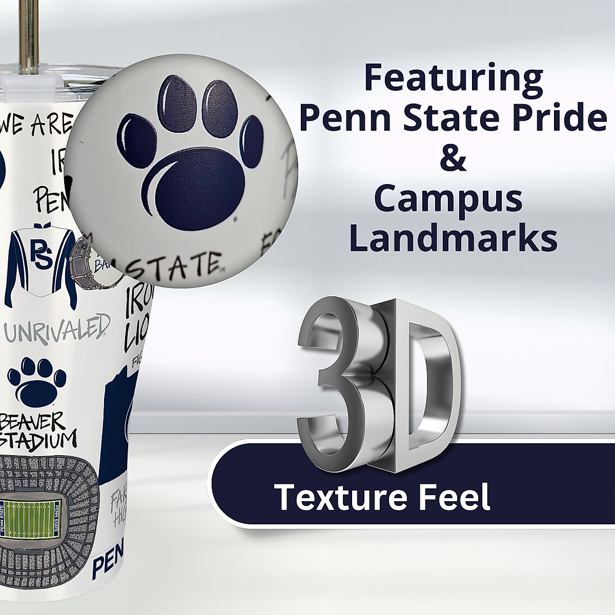 Penn State University 30oz Stainless Steel 3D Icon Travel Mug –High Performance Double-Walled Thermos w/Convertible Lid & Straw –Insulated Decorative NCAA Beverage Tumbler –For Hot or Cold Drinks