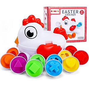 Bennol Toddlers Toys, Montessori Toys for 1 2 3 Year Old, Chicken Eggs with Matching Color & Shape Sorter Puzzle, Early Learning Educational Fine Motor Skills Sensory Toys Gifts for 1 2 3 4 Girl Boy