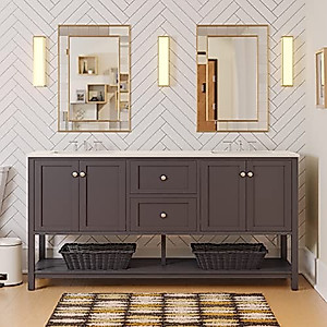 Kitchen Bath Collection Lakeshore 72-inch Double Bathroom Vanity (Engineered White/Marine Gray): Includes Marine Gray Cabinet with Engineered White Countertop and White Ceramic Sinks