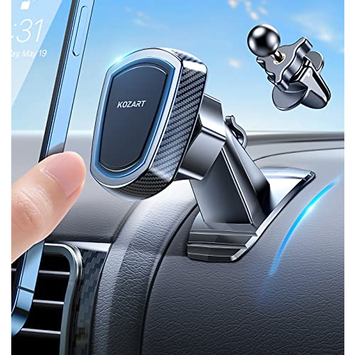 Magnetic Phone Holder for Car, Kozart Universal [Upgrade Kit] Magnet Car Mount for Dashboard & Vent 360°Rotation Cell Phone Mount Compatible with iPhone, Samsung, LG, GPS, Mini Tablet & More