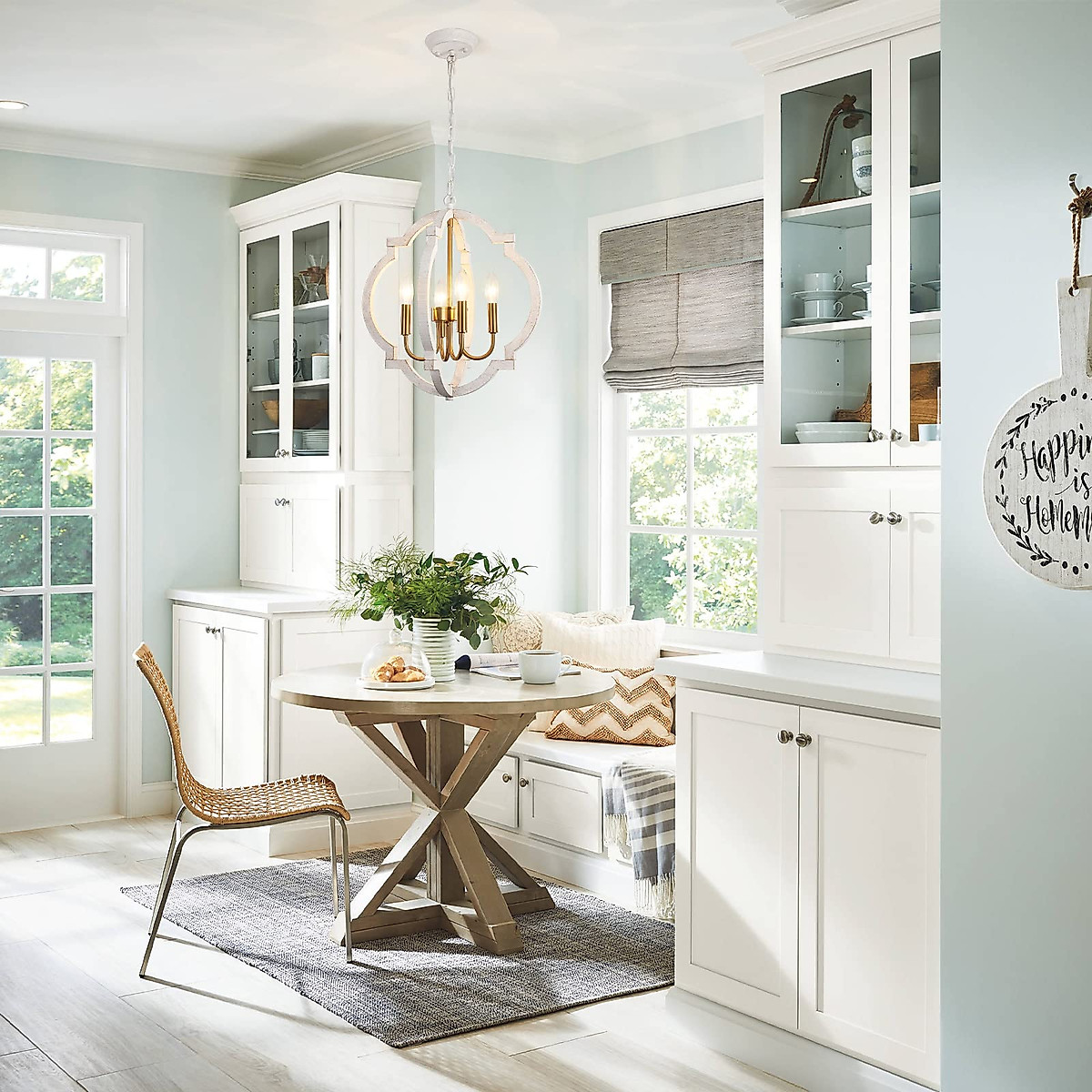 QAREHL Rustic Farmhouse Chandelier 4 Light Vintage Orb Light Fixture Dining Room Candlestick Chandeliers Wood Pendant Lighting for Living Room Kitchen Bedroom Entrance Foyer Hallway