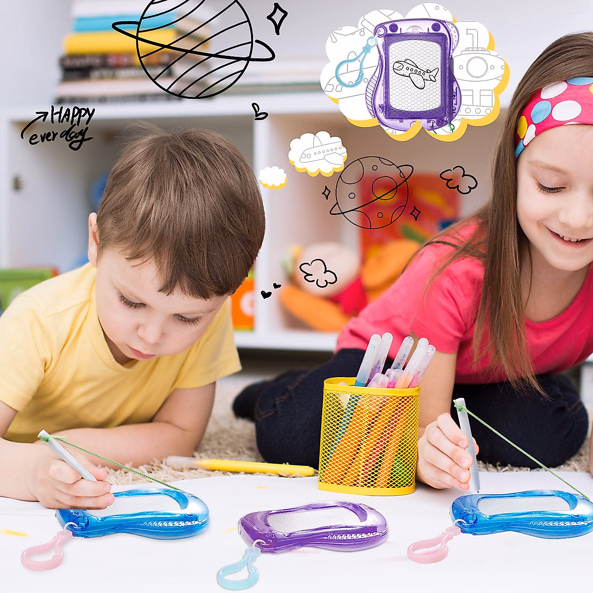 24 Pcs Mini Magnetic Drawing Boards Doodle Board for Kids Backpack Keychain Clip Drawing Board Erasable Sketch and Painting Pad for Classroom Rewards Party Favors Goodie Bag Stuffers (Classic Style)