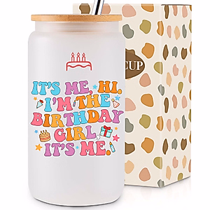 COCOGIFTS Birthday Merch Gifts for Music Lover - 16oz Glass Cup - Birthday Stuff Gifts for Girls - Birthday Decorations - Its Me Hi Im The Birthday Girl Its Me
